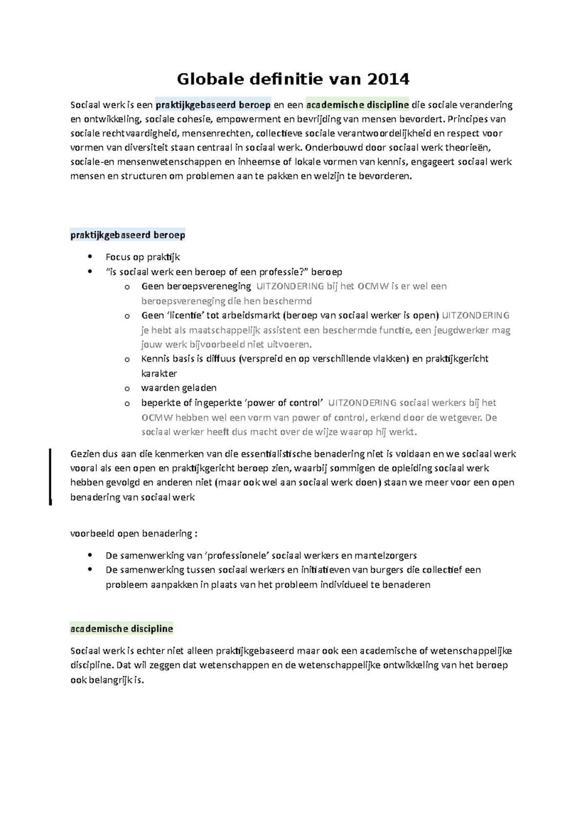 Hoofdstuk 1 : definitie sociaal werk - Globale definitie van 2014 ...