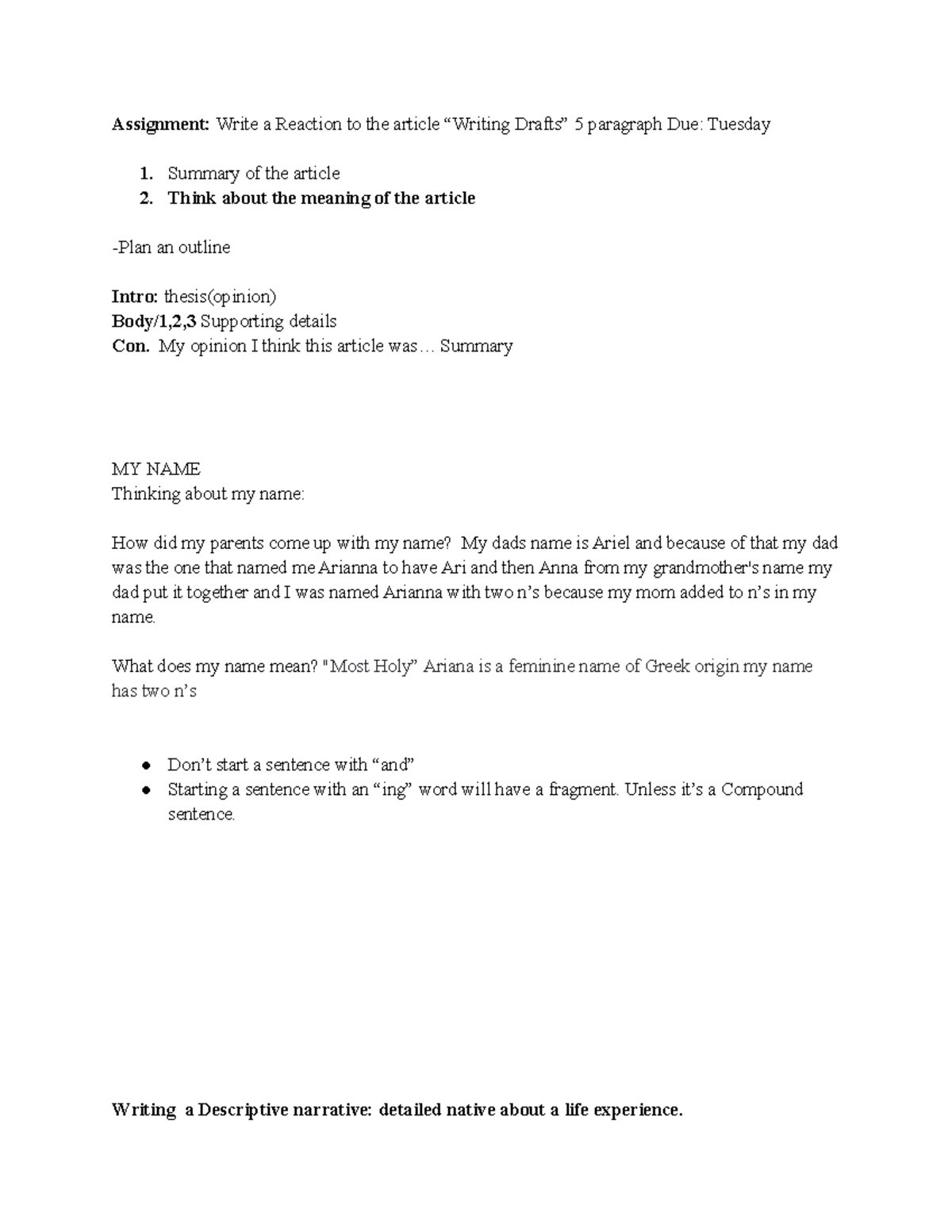 Writing Drafts 5 paragraph - Assignment: Write a Reaction to the ...