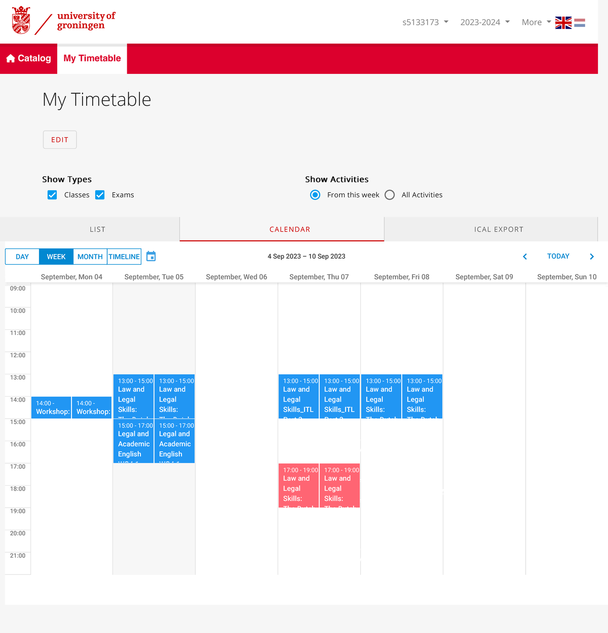 University of Groningen Schedules - My Timetable Show TypesShow Types ...
