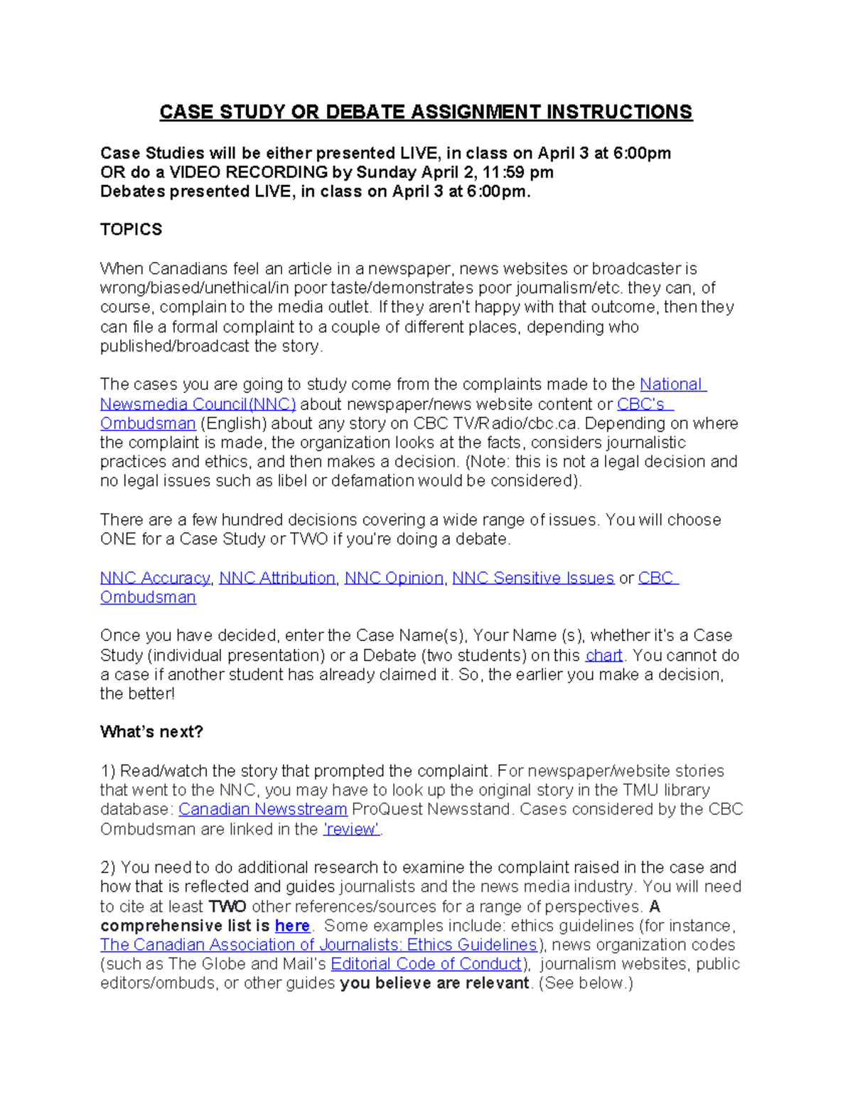 CASE Study and Debate Assignment Instructions - CASE STUDY OR DEBATE ASSIGNMENT INSTRUCTIONS ...