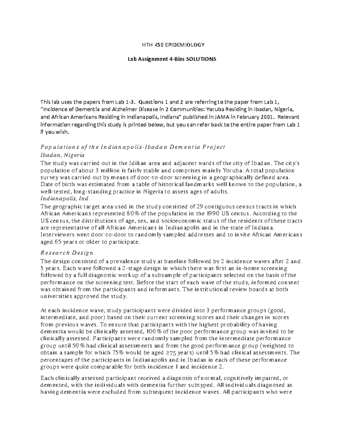 Lab 4 RR ORbias Solutions - Warning: TT: undefined function: 32 HTH 450 EPIDEMIOLOGY Lab ...