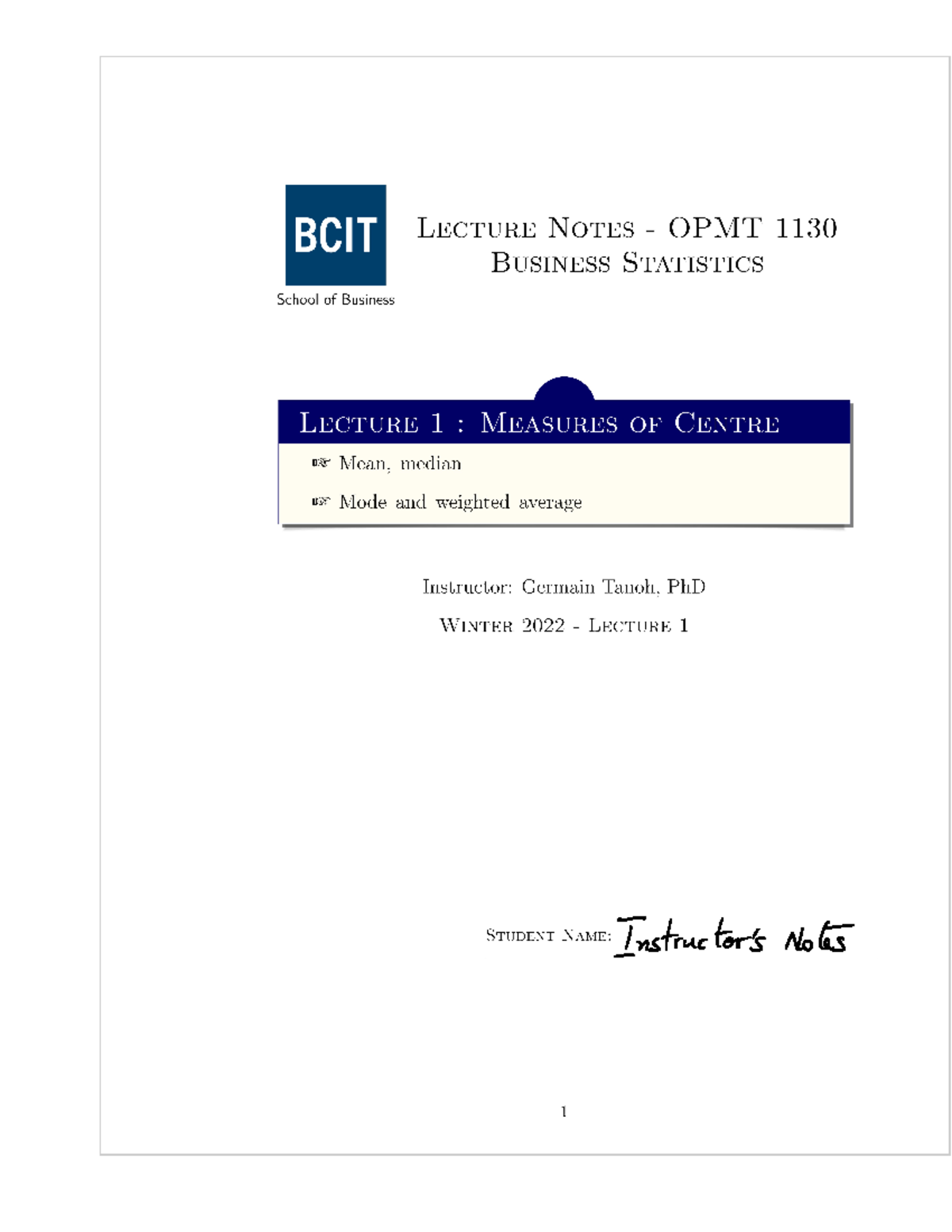 OPMT1111olecturenotes - OPMT 1110 - Studocu