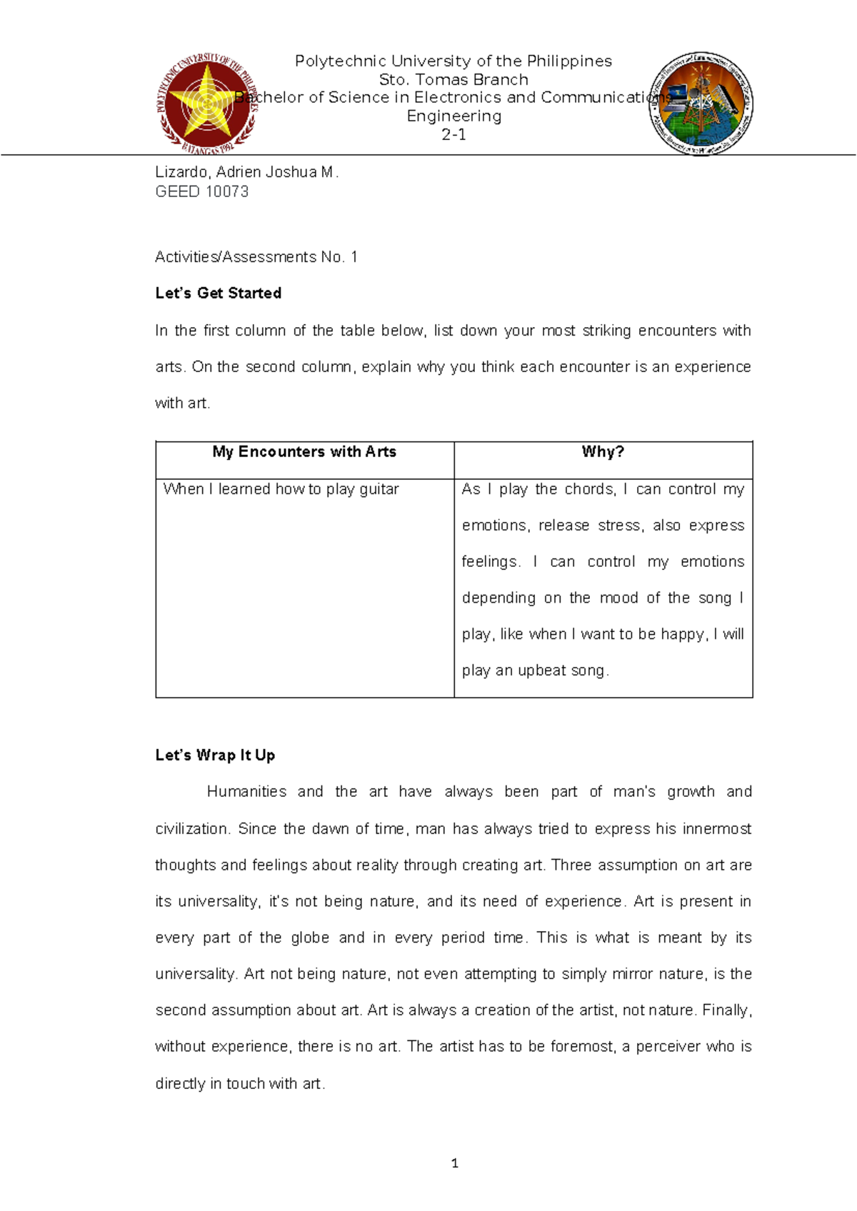 Lizardo Adrien Joshua Activity 1 Art App - Polytechnic University of ...