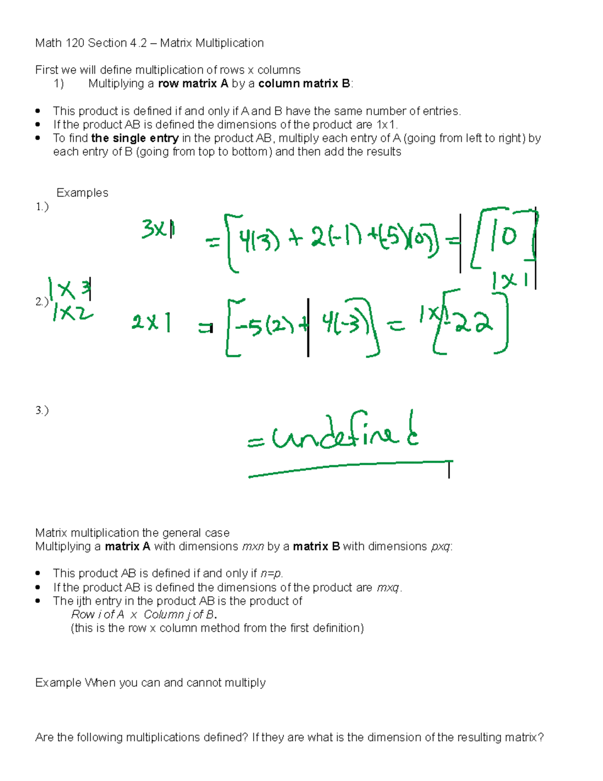 4.2 notes completed - Math 120 Section 4 – Matrix Multiplication First ...