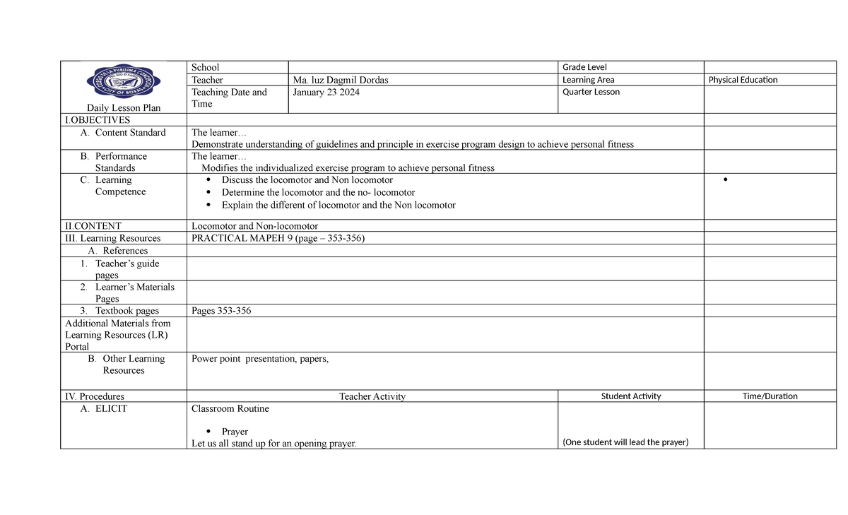 DEMO-CPC - Daily Lesson Plan School Grade Level Teacher Ma. luz Dagmil ...