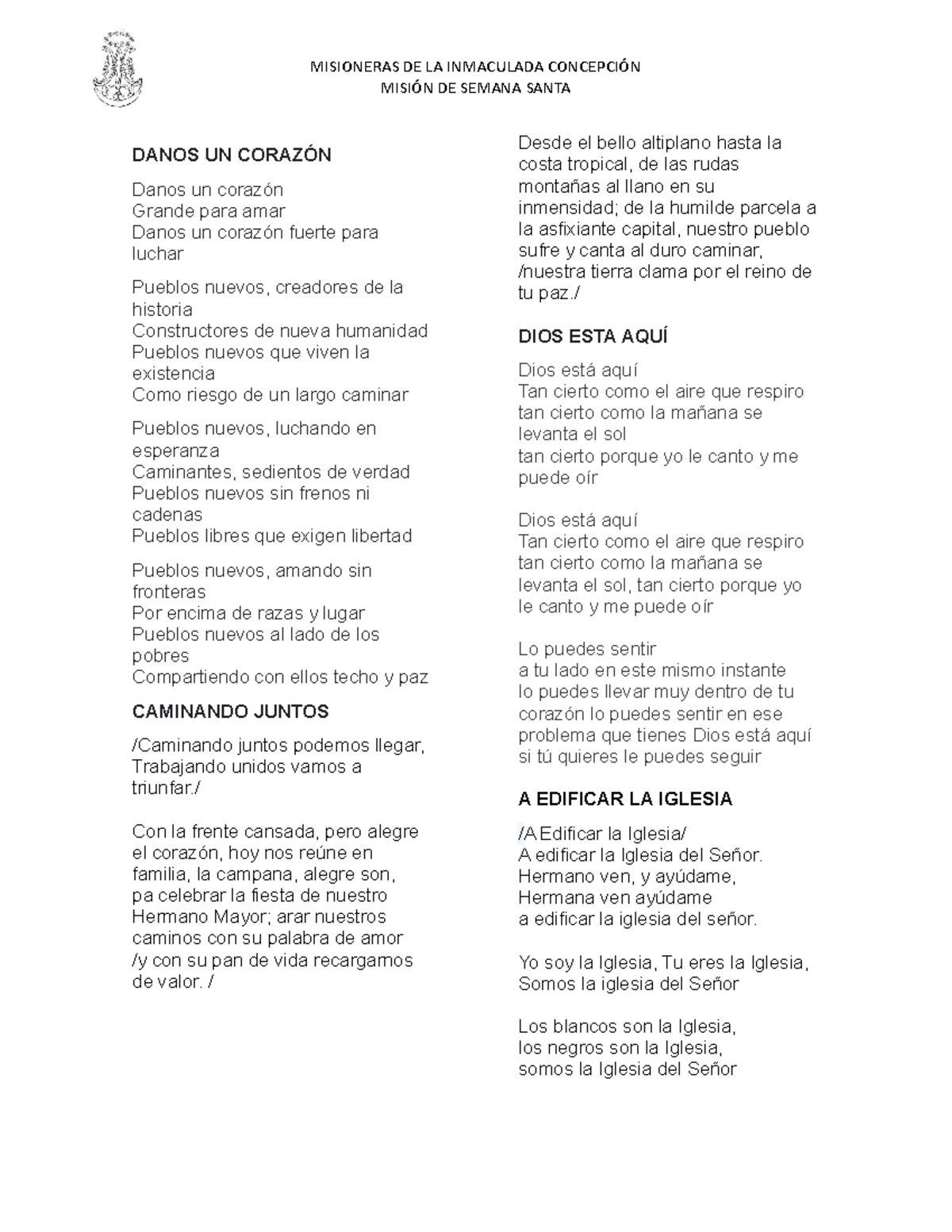 Cantos Semana Santa - MISIÓN DE SEMANA SANTA DANOS UN CORAZÓN Danos un ...