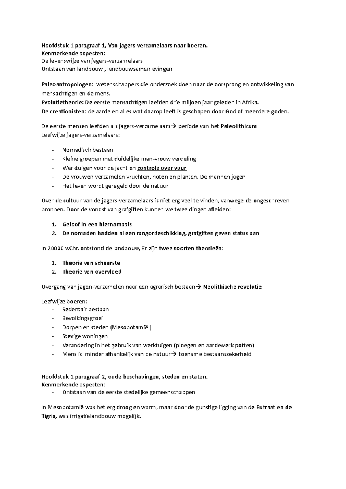 Samenvatting geschiedenis - Hoofdstuk 1 paragraaf 1, Van jagers ...