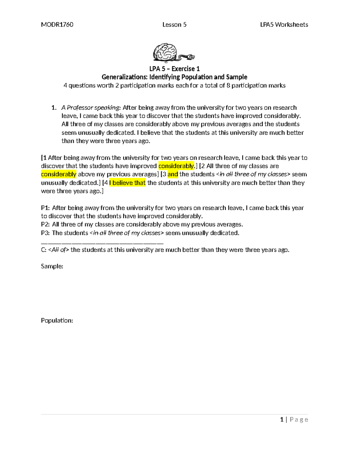 Lesson 5 LPA5 Worksheets - LPA 5 – Exercise 1 Generalizations ...