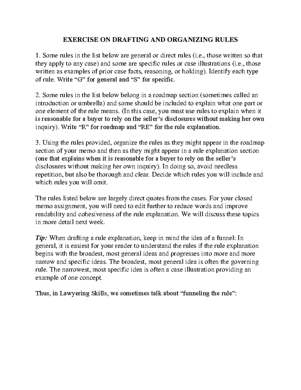 Writing & organizing a rule explanation exercise (general to specific ...