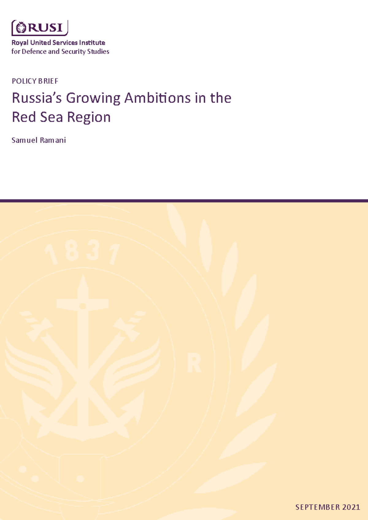 Russia red sea details - SAMUEL RAMANI 1 POLICY BRIEF Russia’s Growing ...
