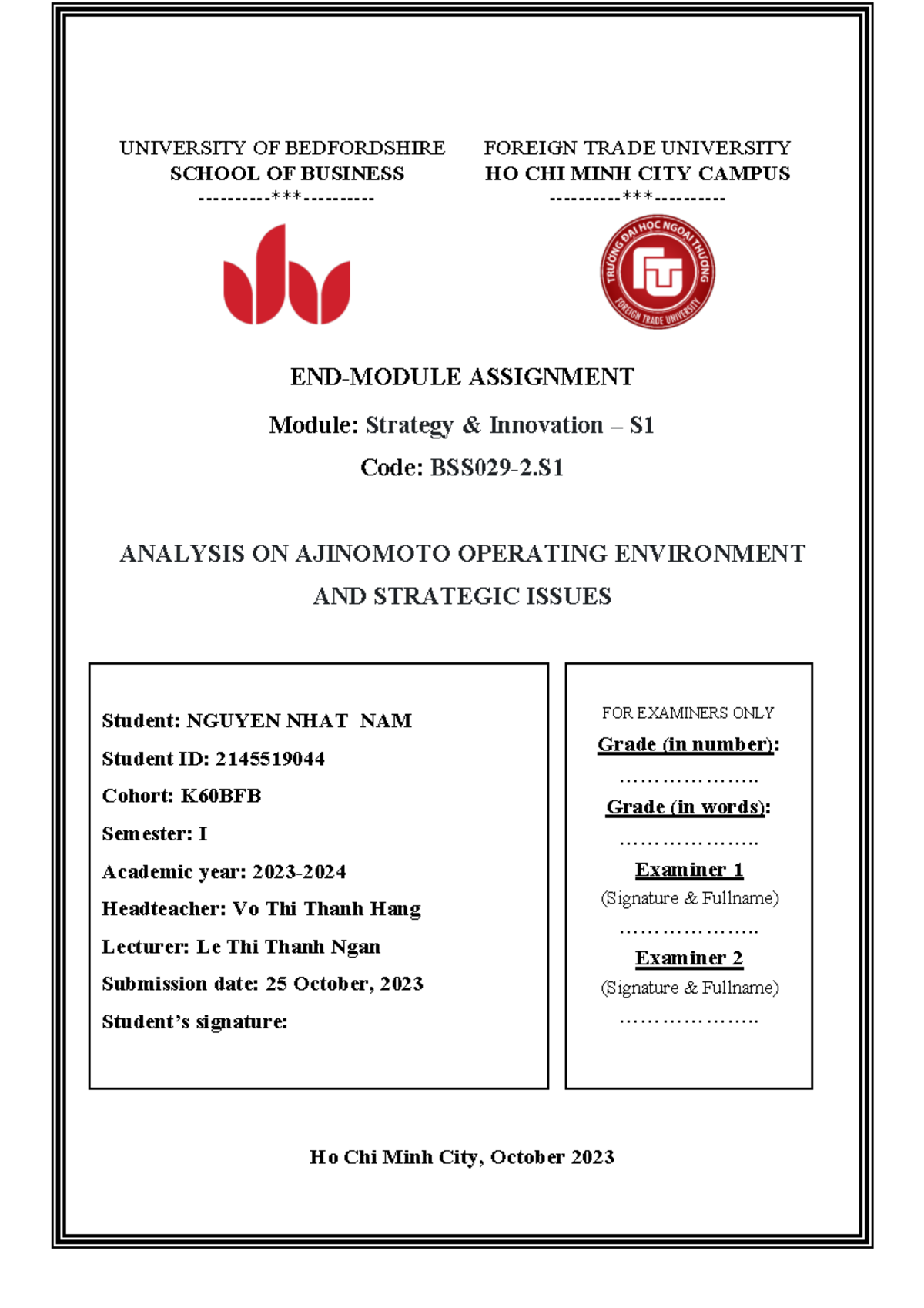 End-Module of Strategy and Innovation - UNIVERSITY OF BEDFORDSHIRE ...