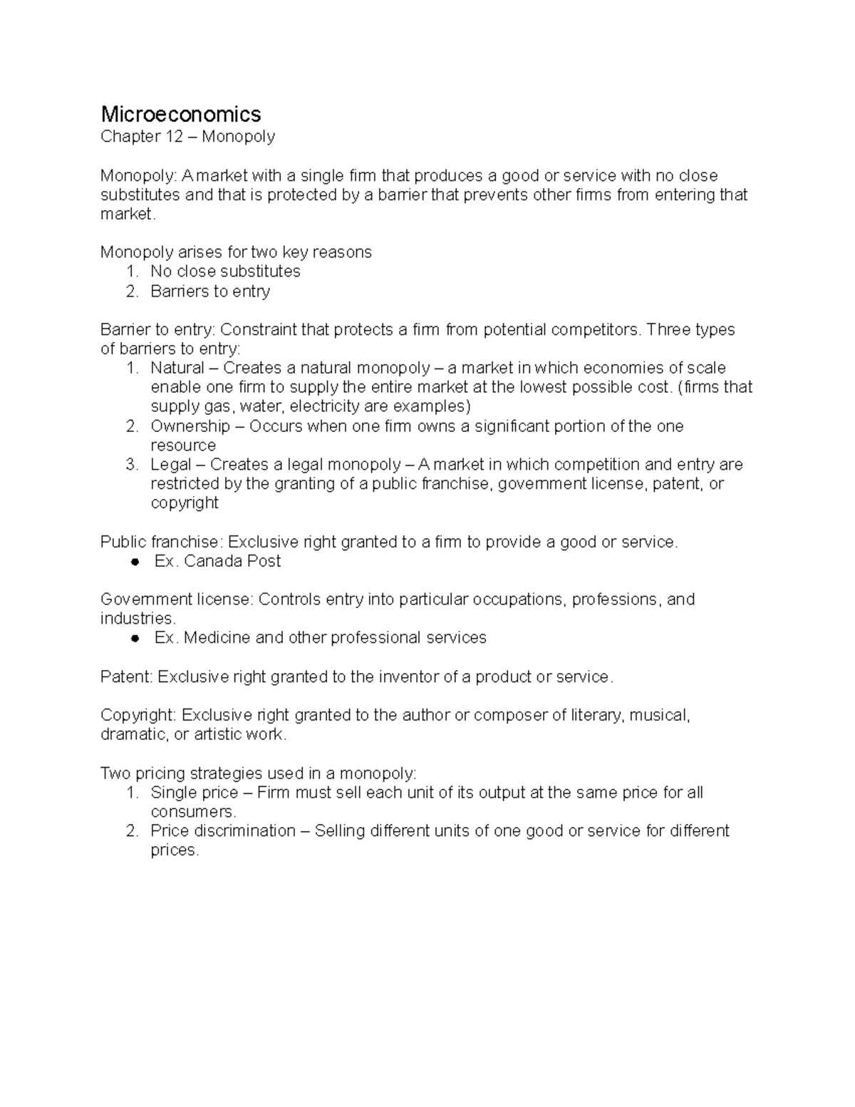 Microeconomics chp 12 - notes from chp 12 - Microeconomics Chapter 12 ...