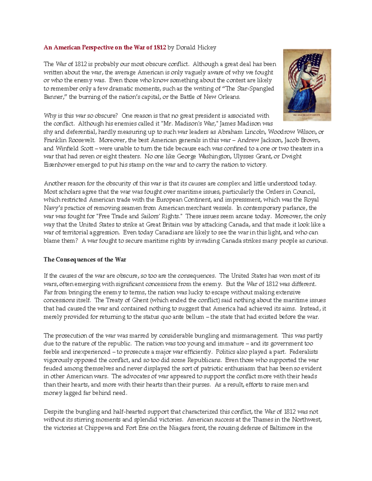 An American Perspective on the War of 1812 - Although a great deal has ...