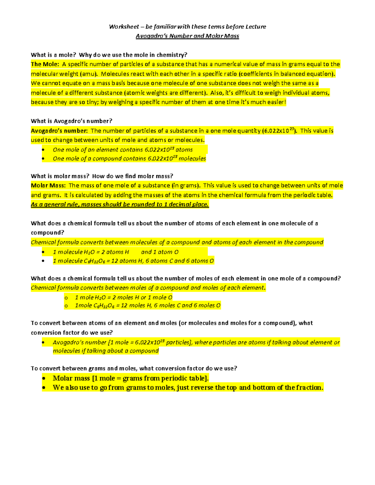 Worksheet Ch 6a-KEY - Pre-exam practice problems - Worksheet – be ...