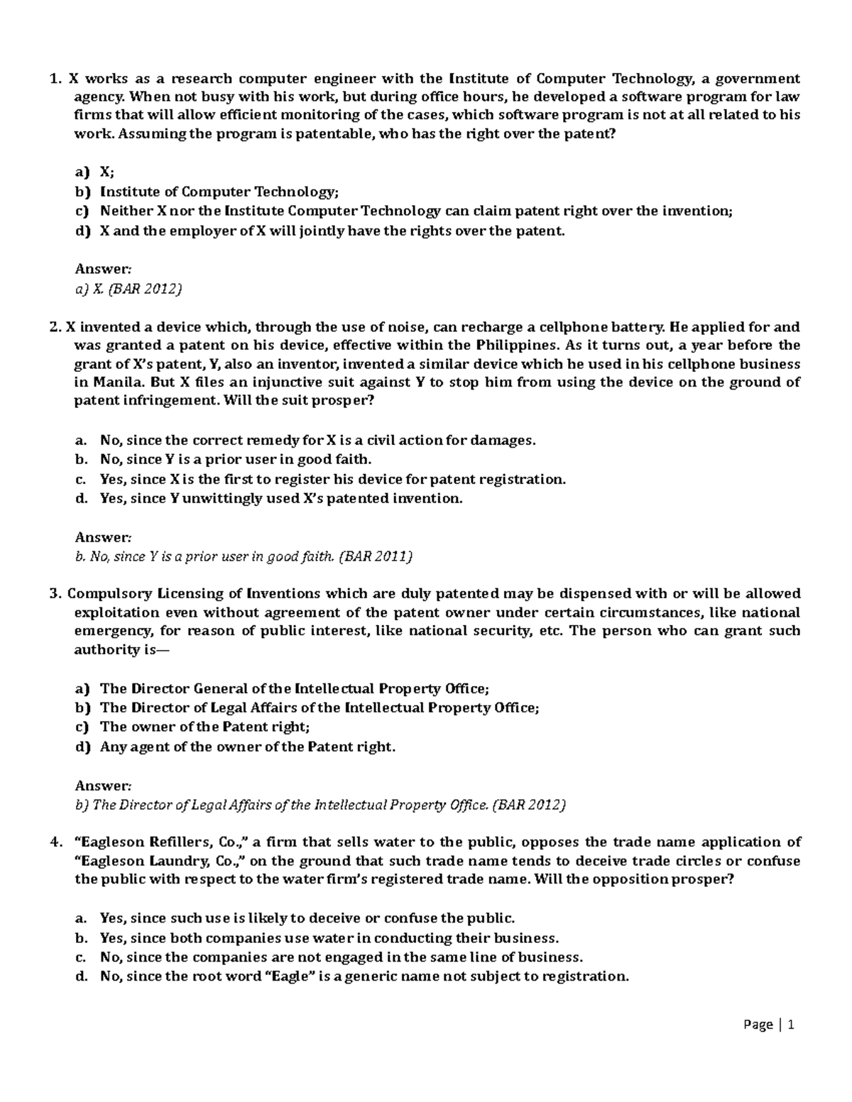 424851176 MCQ Intelectual Property Rights Law - X works as a research computer engineer with the ...