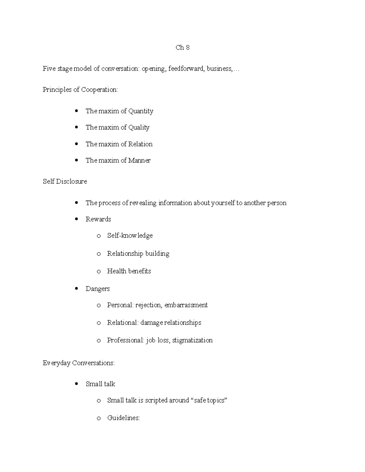 Ch 8 - Five stage model of conversation - Ch 8 Five stage model of ...