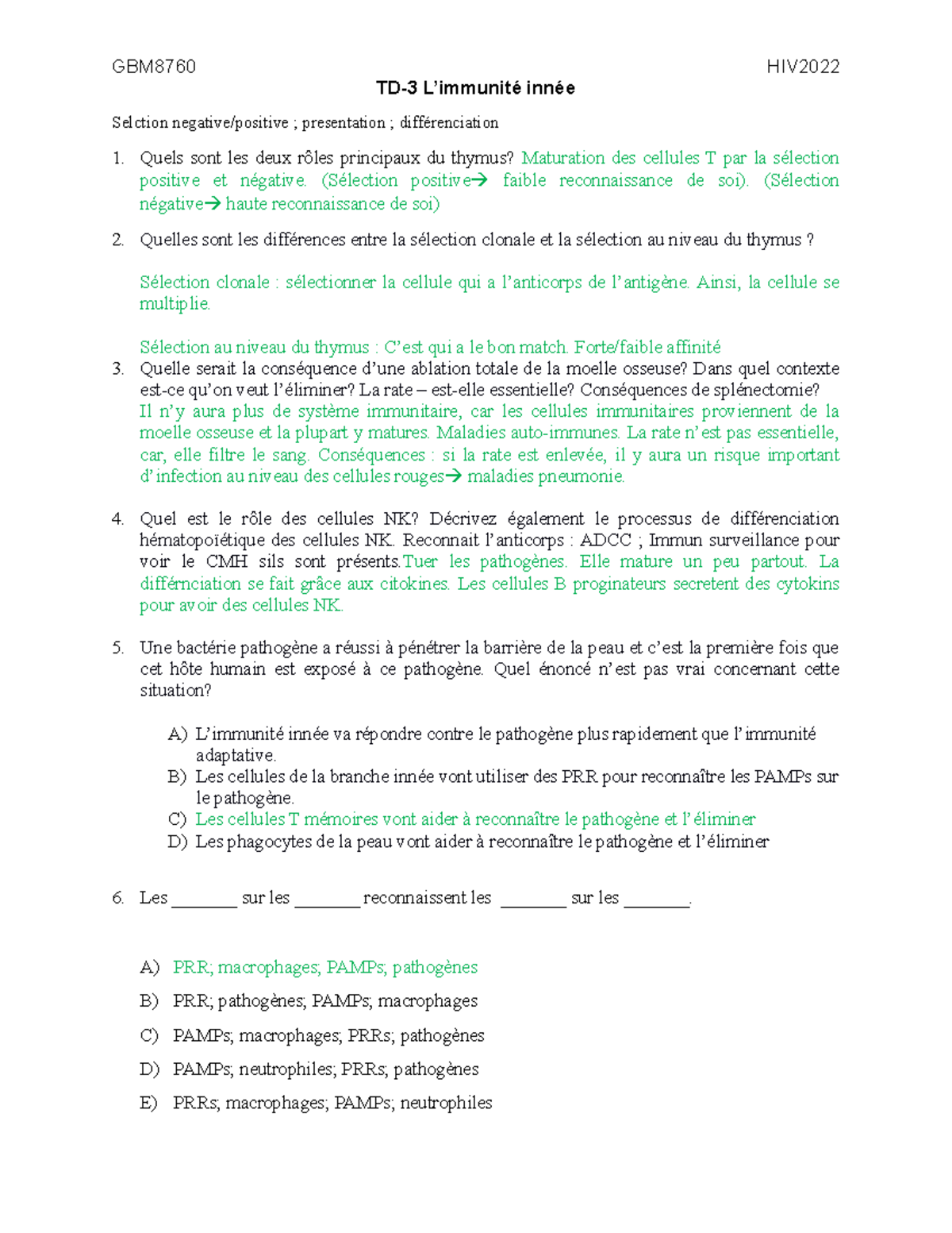 TD-3 GBM8760 H2022 EJ - td corrigé - TD-3 L’immunité innée Selction ...