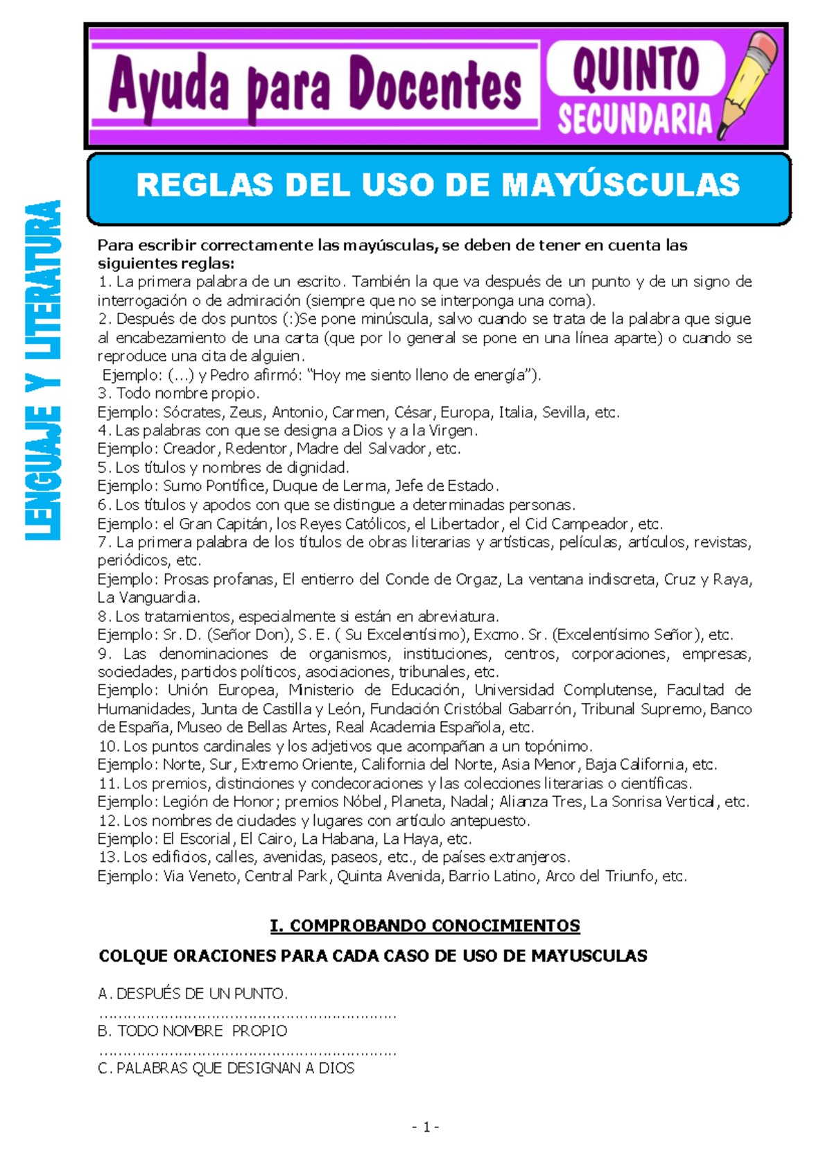 Reglas de Uso de las Mayusculas Para Quinto de Secundaria - En esa ...