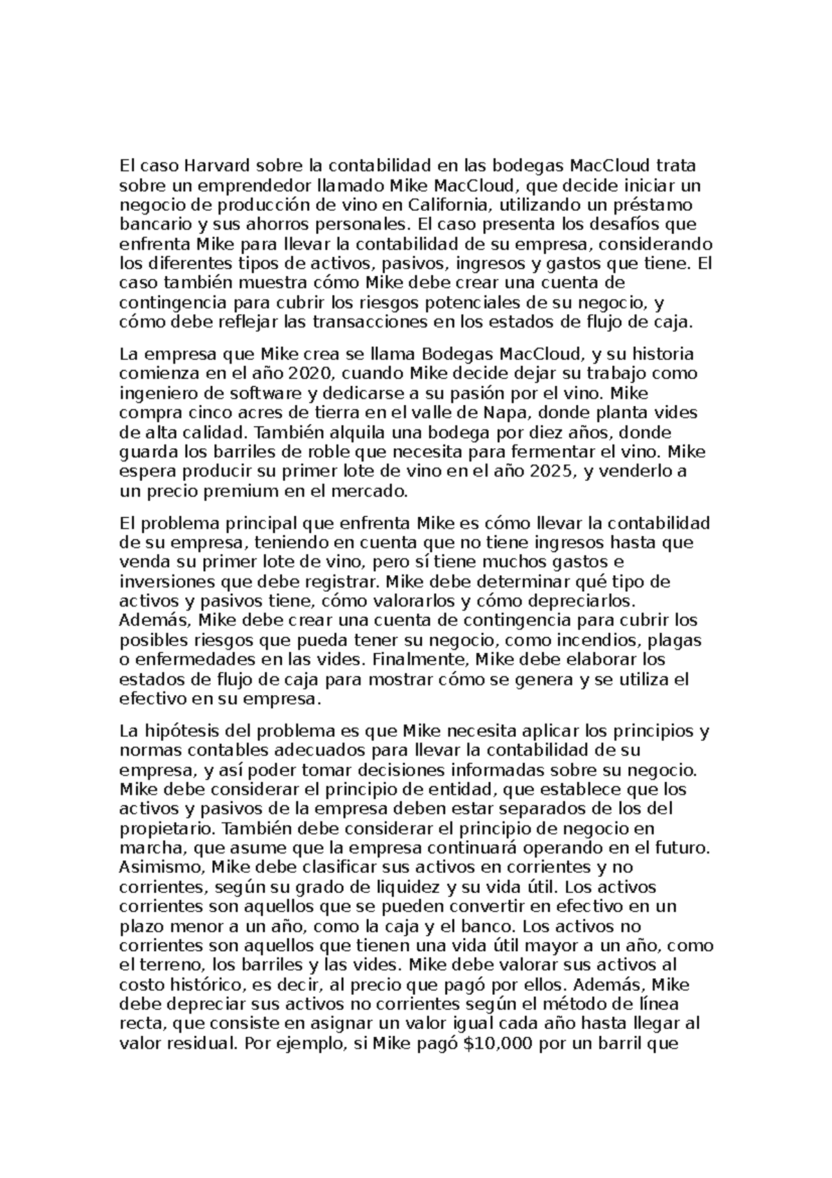 La empresa Bodegas Mac Cloud - El caso Harvard sobre la contabilidad en ...