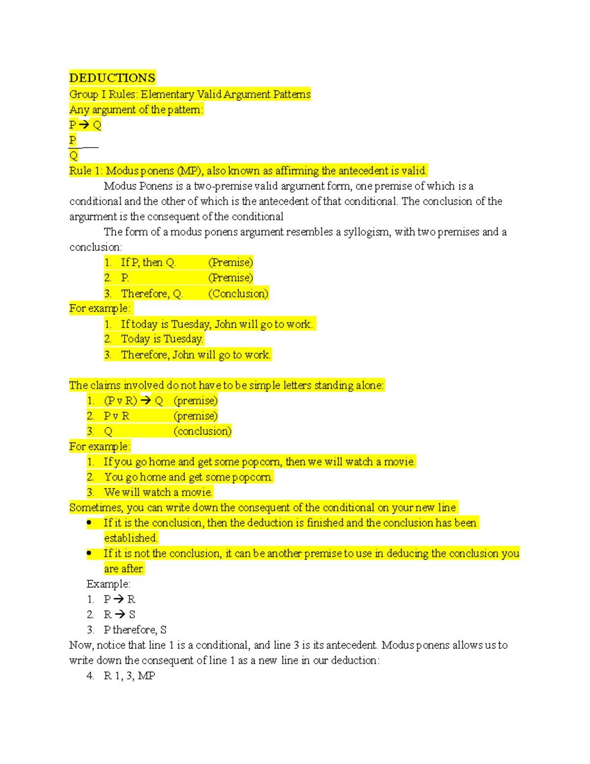 Deductions - DEDUCTION - DEDUCTIONS Group I Rules: Elementary Valid ...