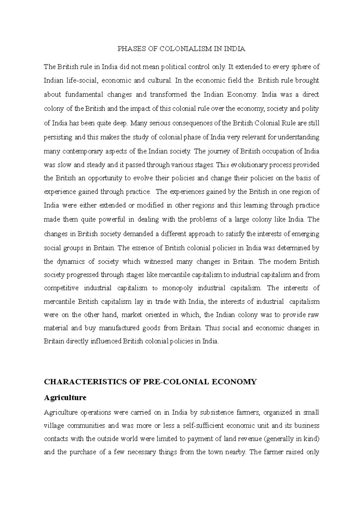 Phases of colonialism - Lecture notes - PHASES OF COLONIALISM IN INDIA ...