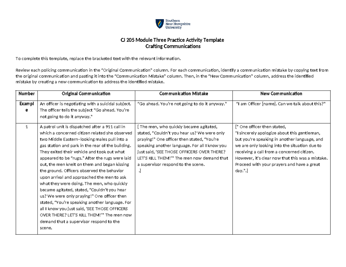 CJ 205 Module Three Practice Activity Template - CJ 205 Module Three ...