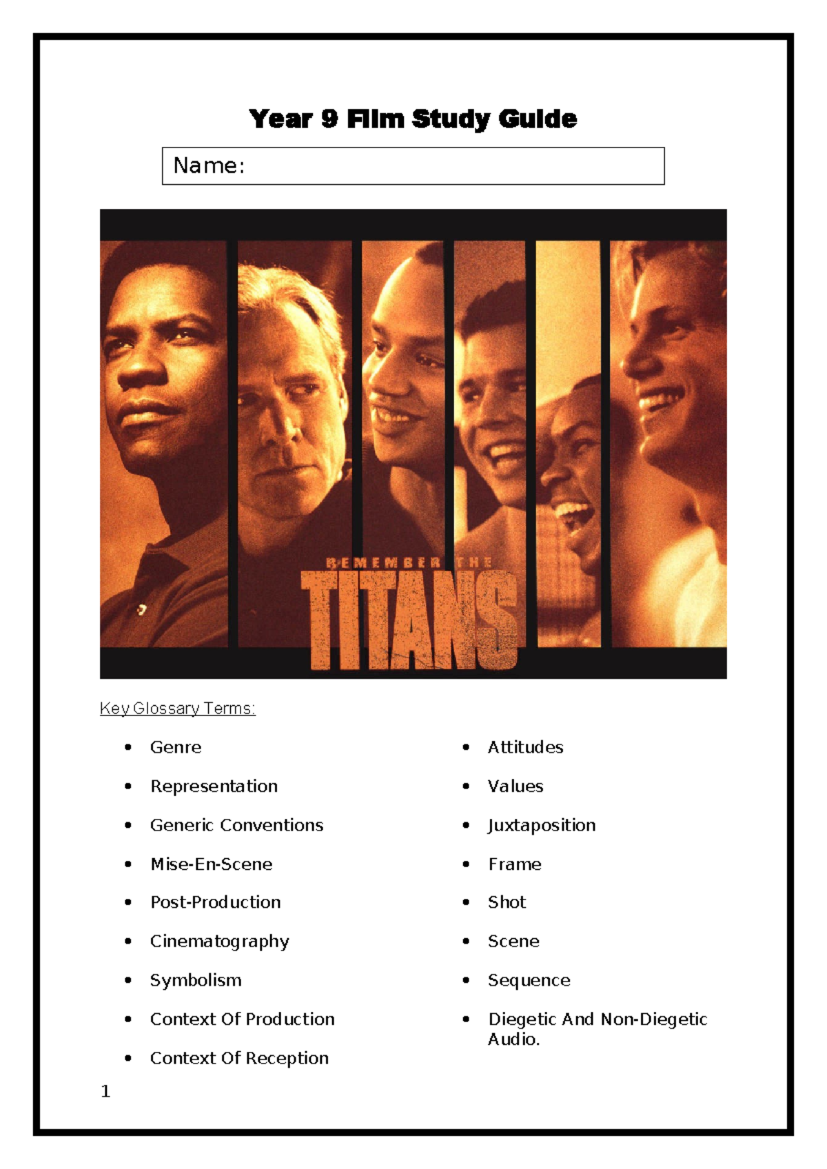 Year 9 Film Study Guide - Year 9 Film Study Guide Key Glossary Terms ...
