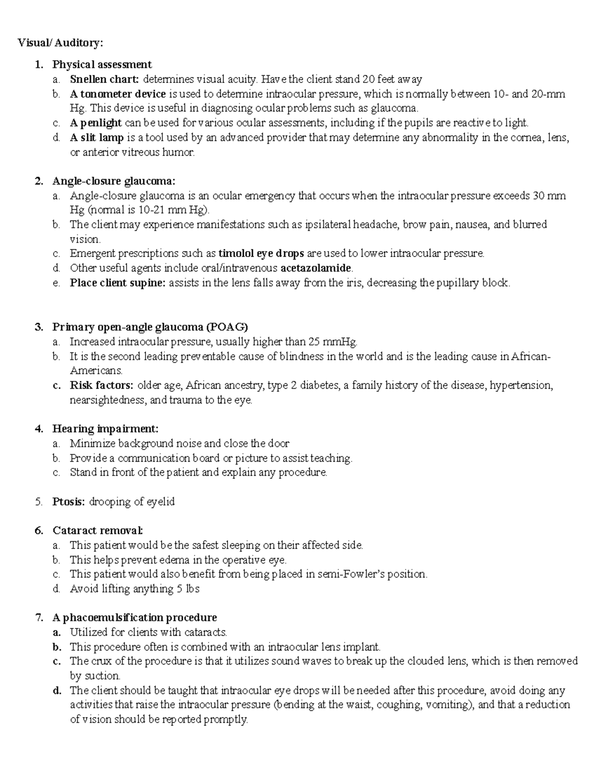Visual and auditory adults - Visual/ Auditory: 1. Physical assessment a ...