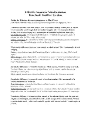 POLS 103 Ch.2 Notes - POLS 103: Comparative Political Institutions ...