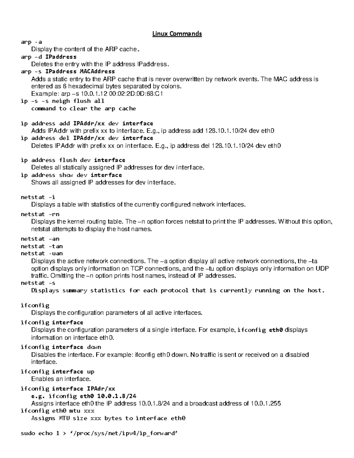 Linux Commands Linux Commands Arp A Display The Content Of The Arp