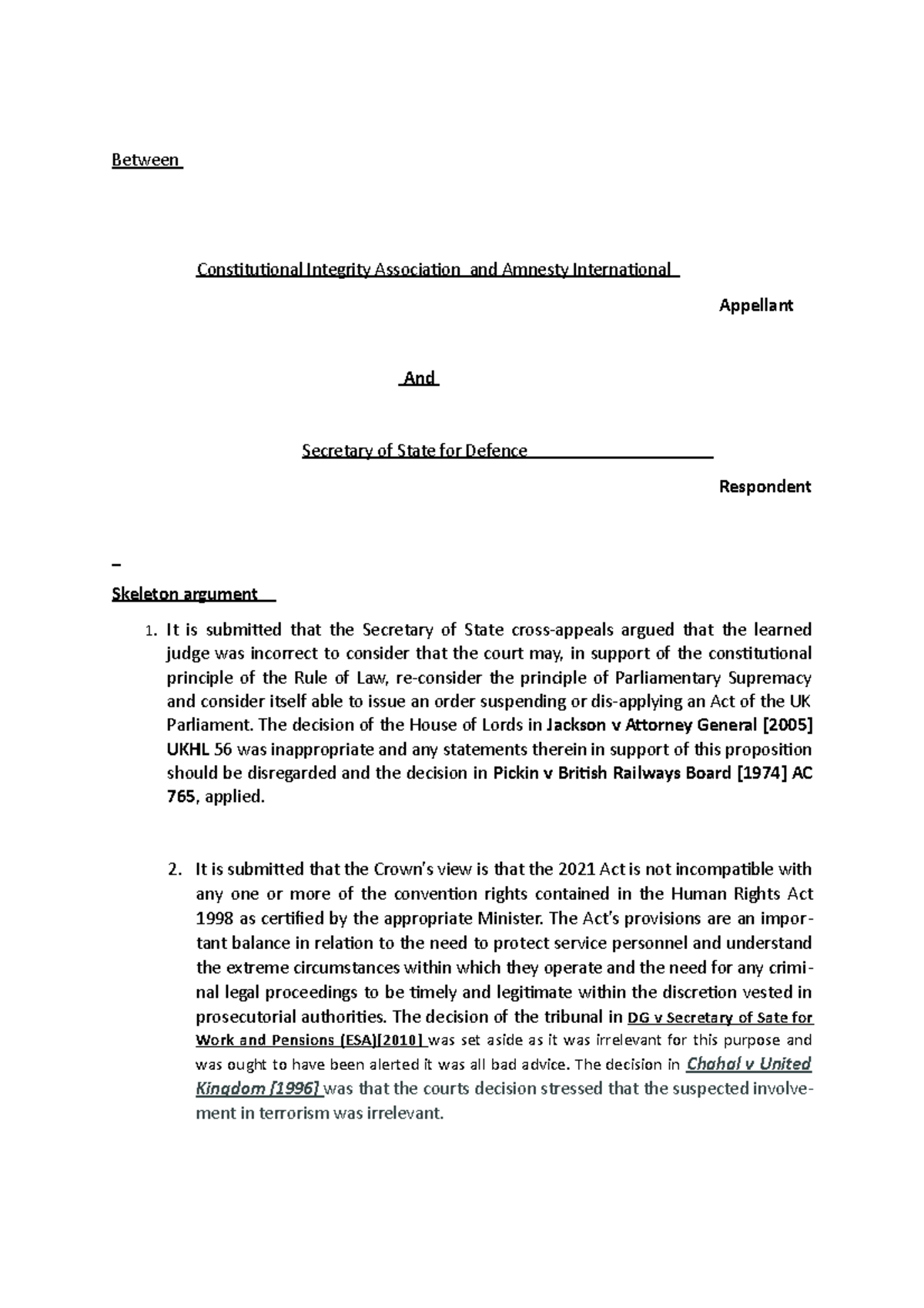 Skeleton for moot, pass grade detailed information - Between ...