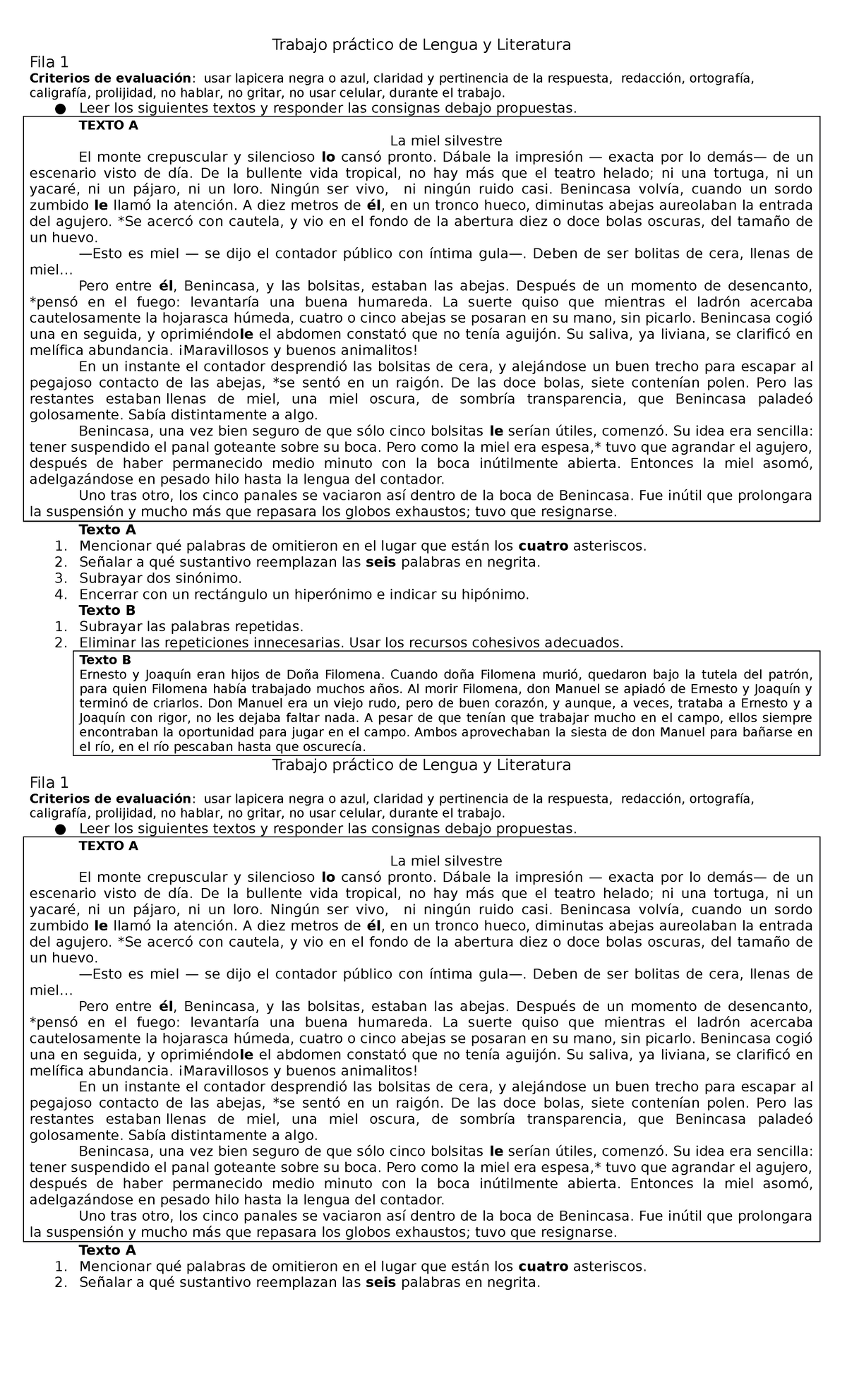 Trabajo práctico de recursos cohesivos 2017 - Trabajo práctico de Lengua y Literatura Fila 1 ...