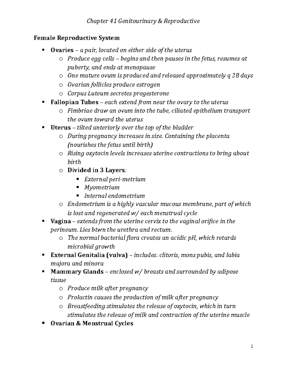 Chapter 41 Notes - Genitourinary and Reproductive system and function ...