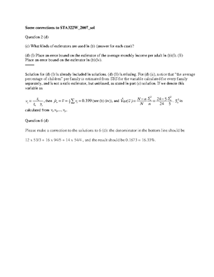 Formula Sheet-1 - STA304 Formula Sheet Fall 2023 Normal Quantiles qnorm ...