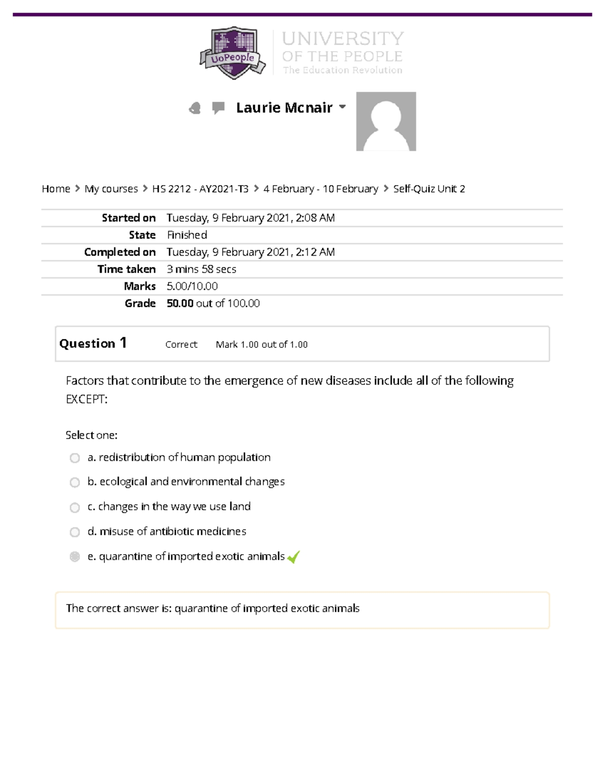 HS 2212 Self-Quiz Unit 2 Attempt review 2 - Started on Tuesday, 9 ...