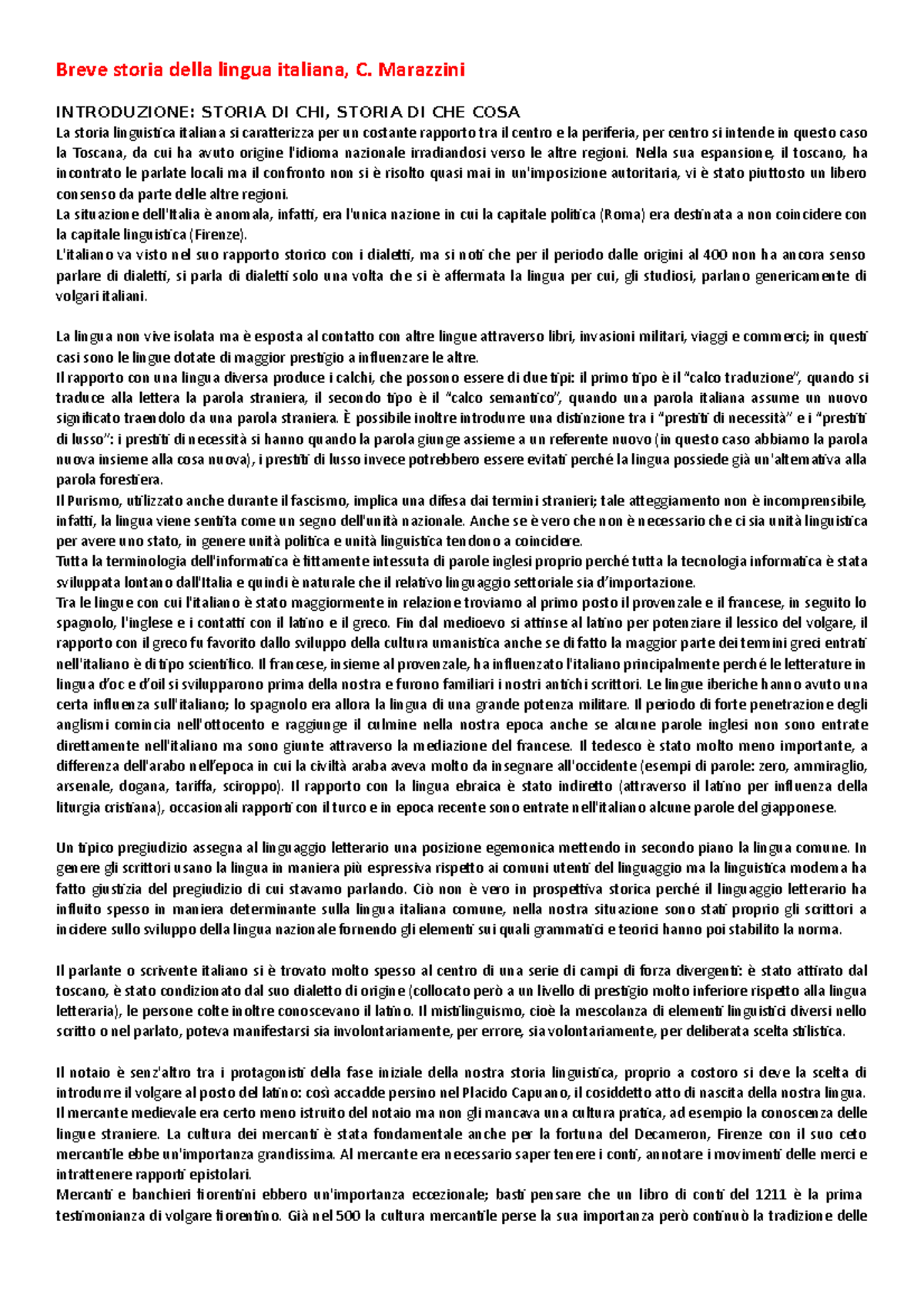 Breve storia della lingua italiana - Marazzini INTRODUZIONE: STORIA DI ...