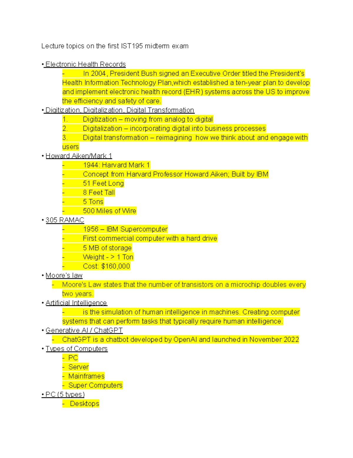 IST 195 Exam 1 Study Guide - Lecture topics on the first IST195 midterm ...