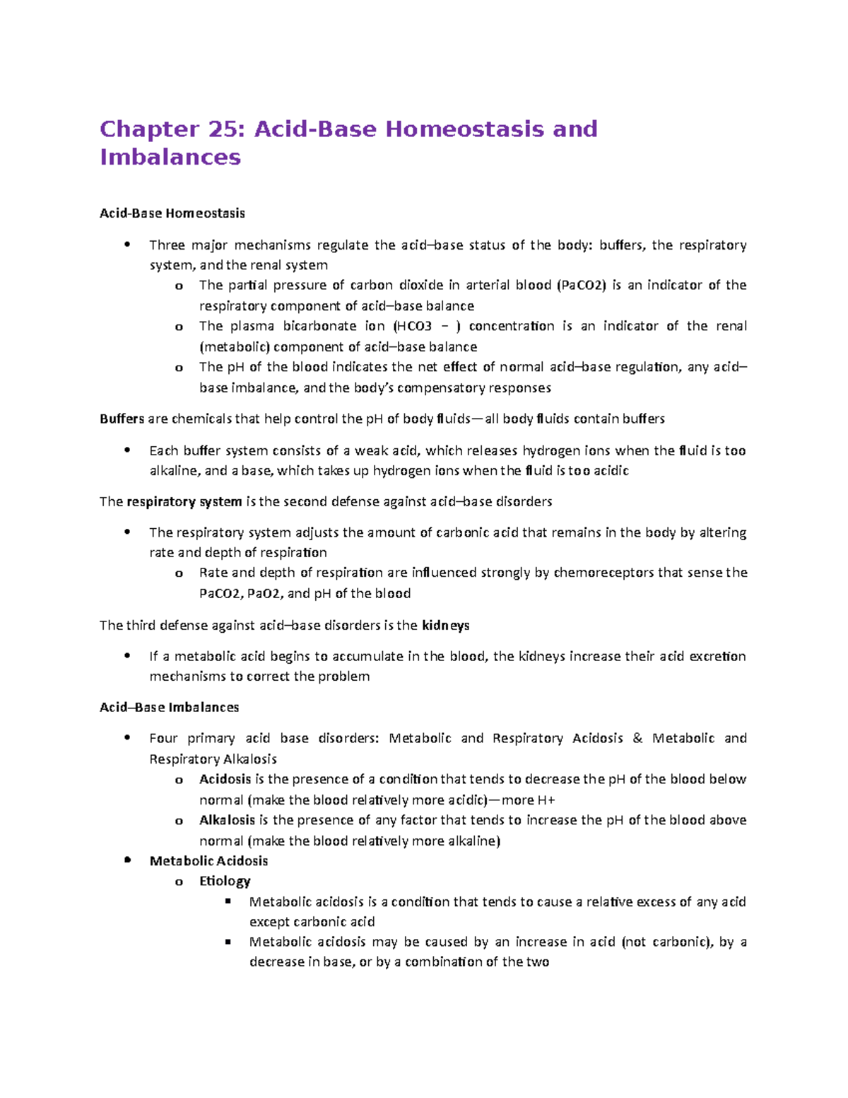 Acid-Base Homeostasis and Imbalances - Chapter 25: Acid-Base ...