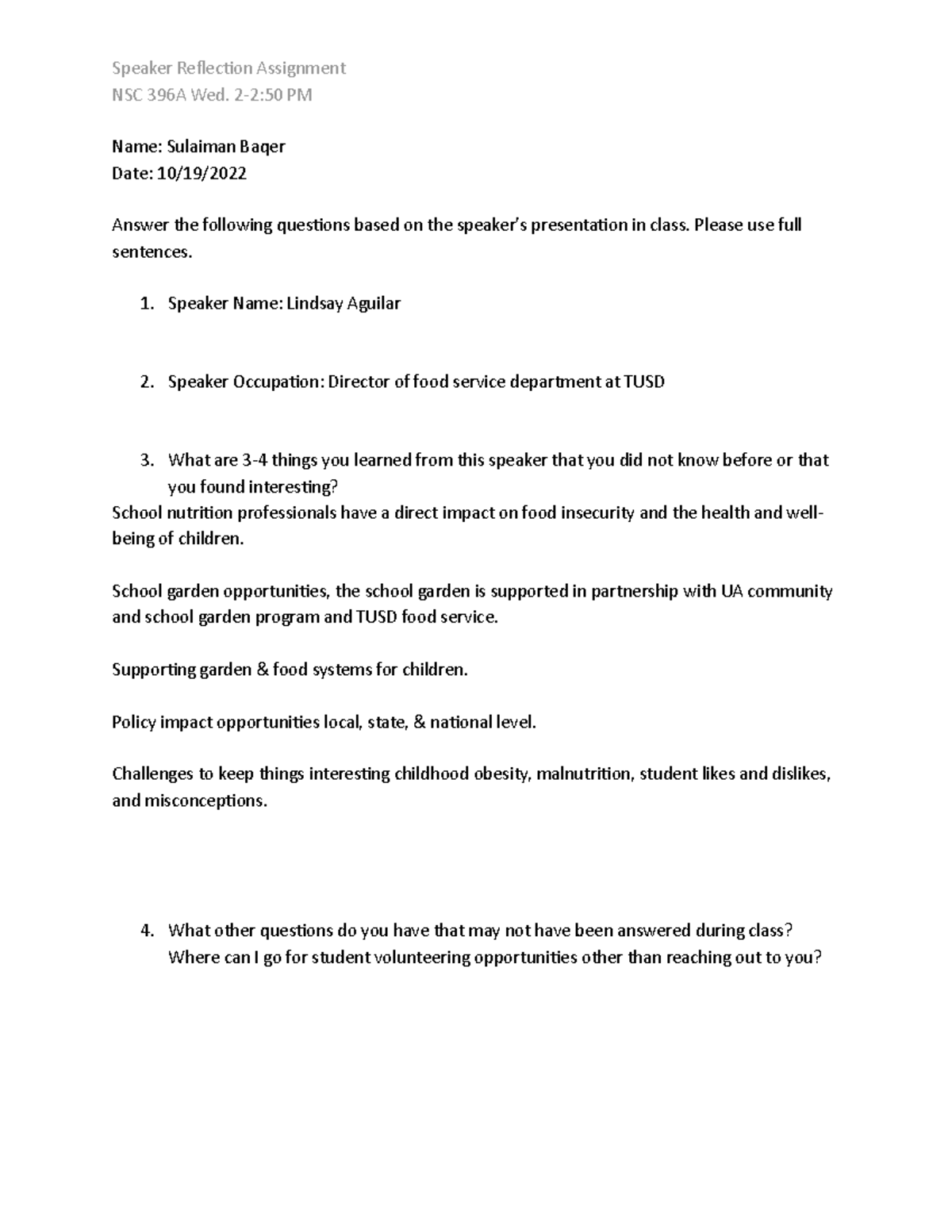 Speaker Reflection lecture note 8 - Speaker Reflection Assignment NSC ...