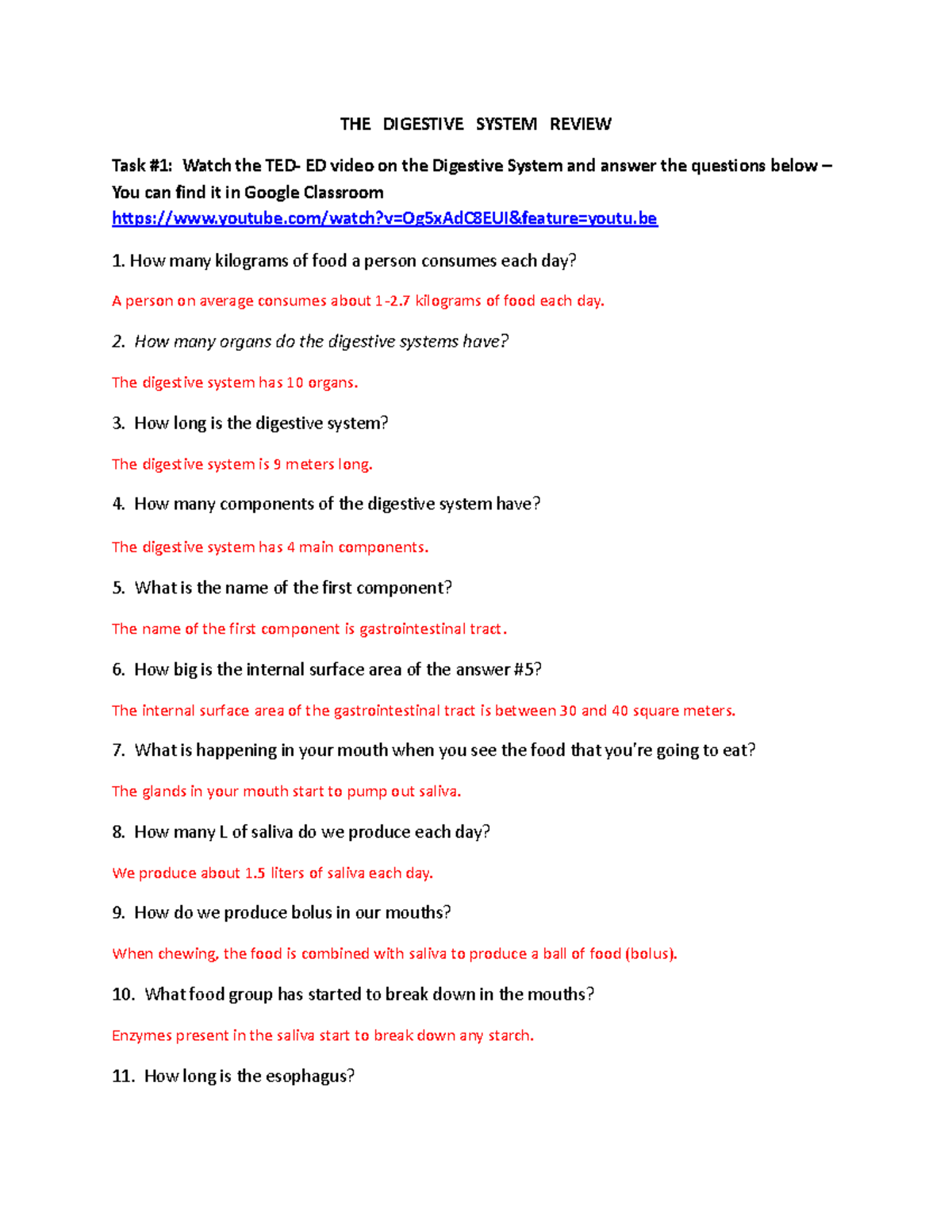 THE Digestive System Review - THE DIGESTIVE SYSTEM REVIEW Task #1 ...