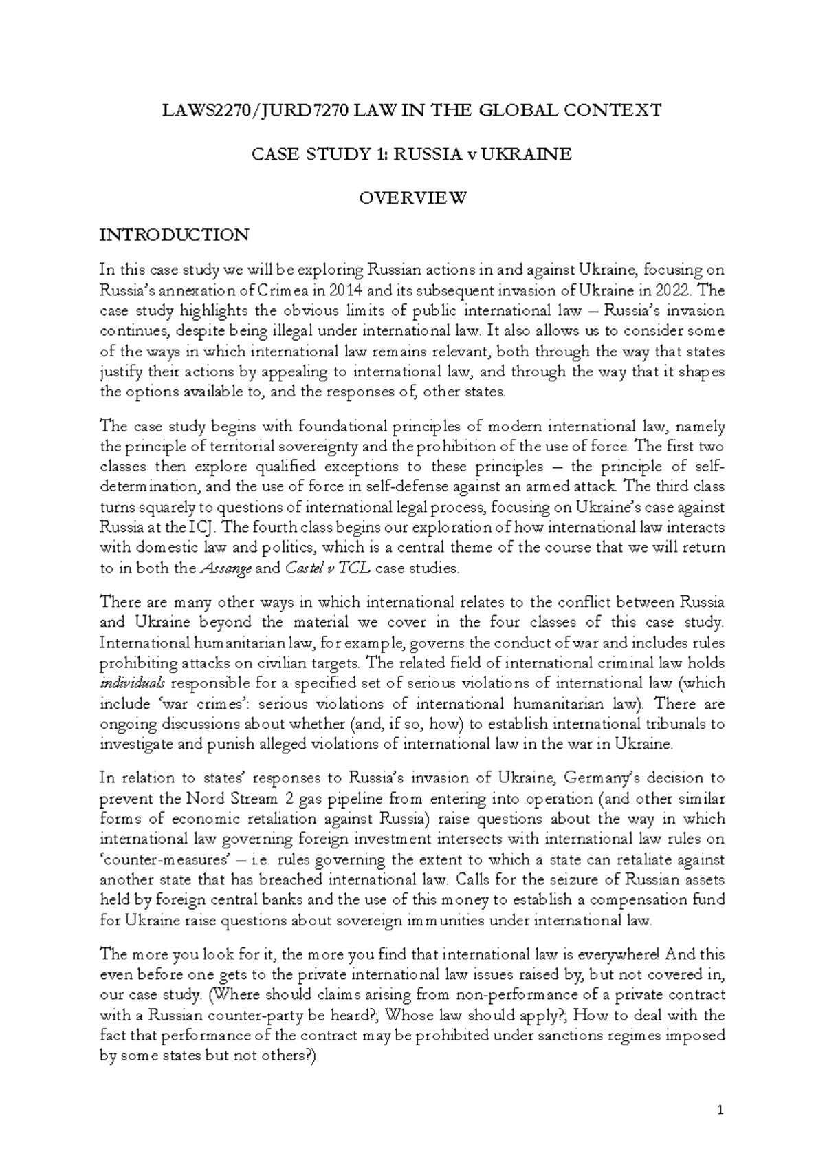 Law in Global Context Case Studies - LAWS2270/JURD7270 LAW IN THE ...