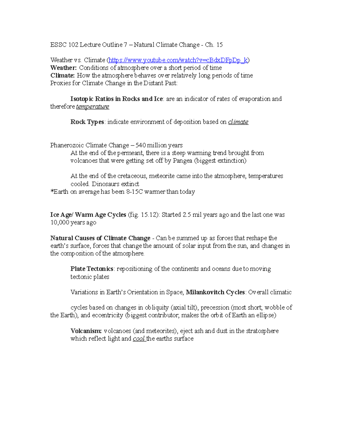 Lecture Outline 7 Natural Climate Change - ESSC 102 Lecture Outline 7 ...