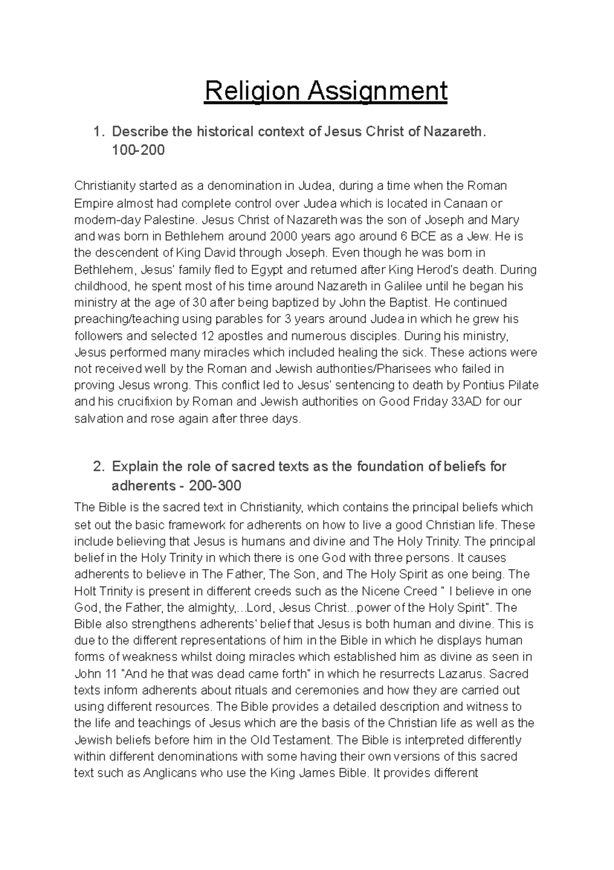 Religion Assignment - 1. Describe the historical context of Jesus ...