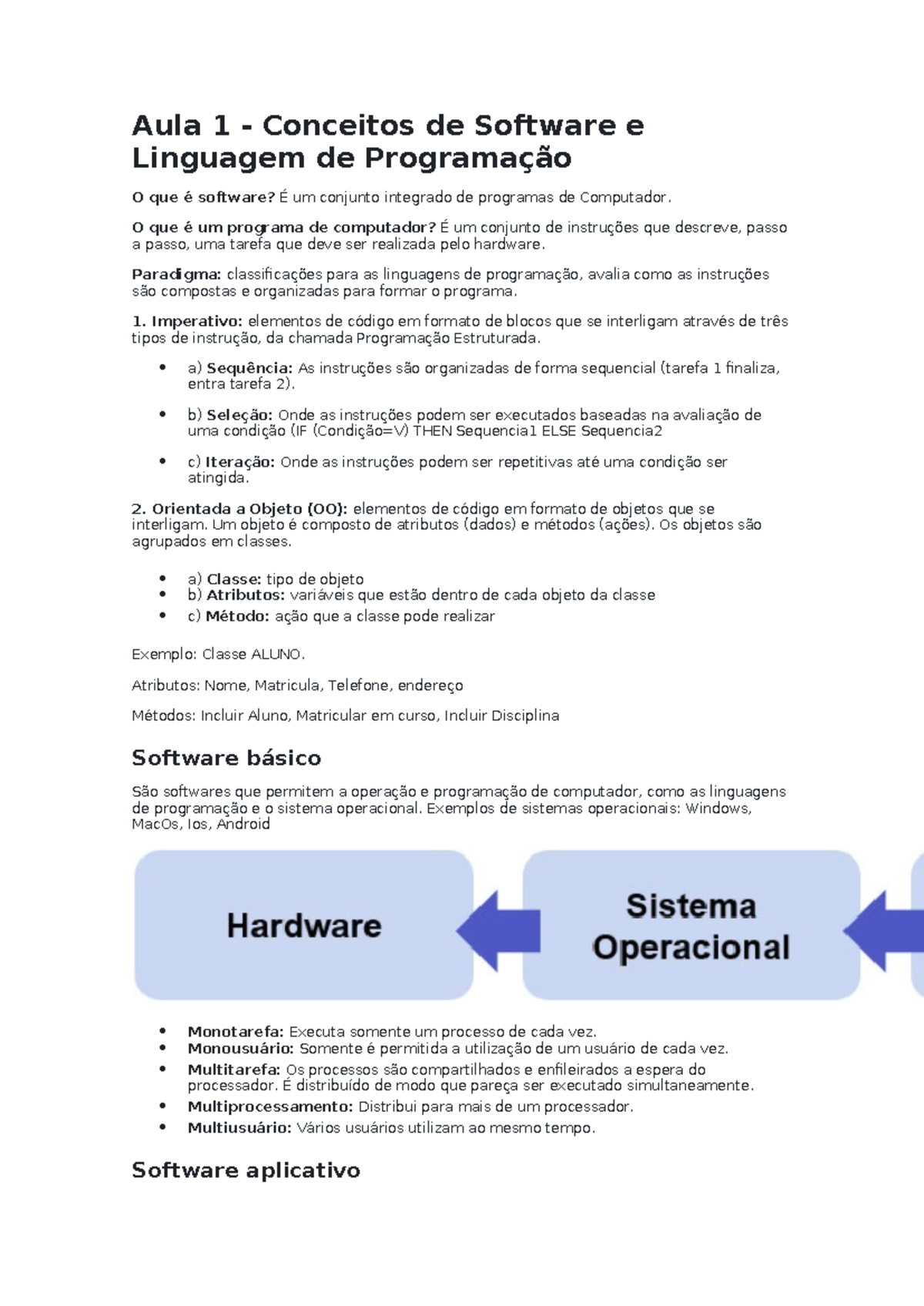 Aulas 7 - Pratica software - Aula 1 - Conceitos de Software e Linguagem ...