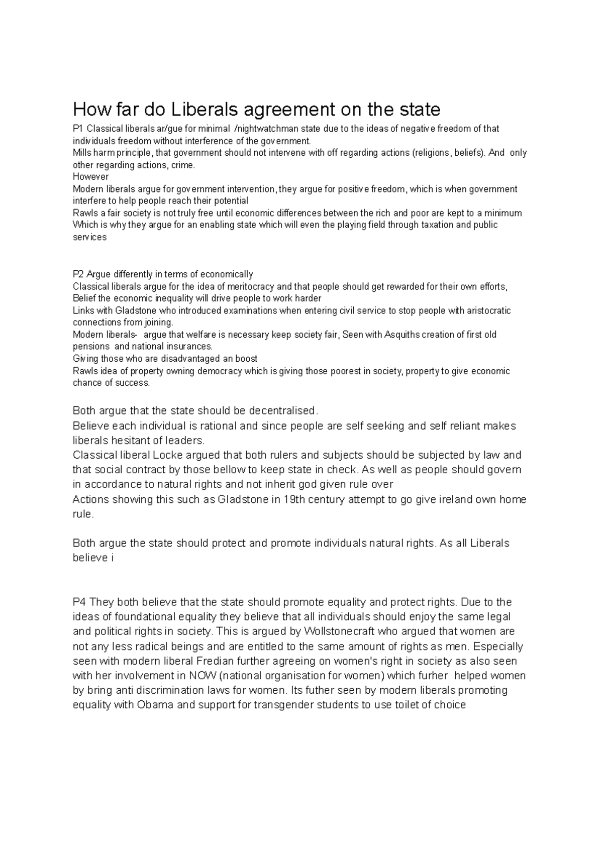 Politics Mr L Liberals - Liberalism - How far do Liberals agreement on ...