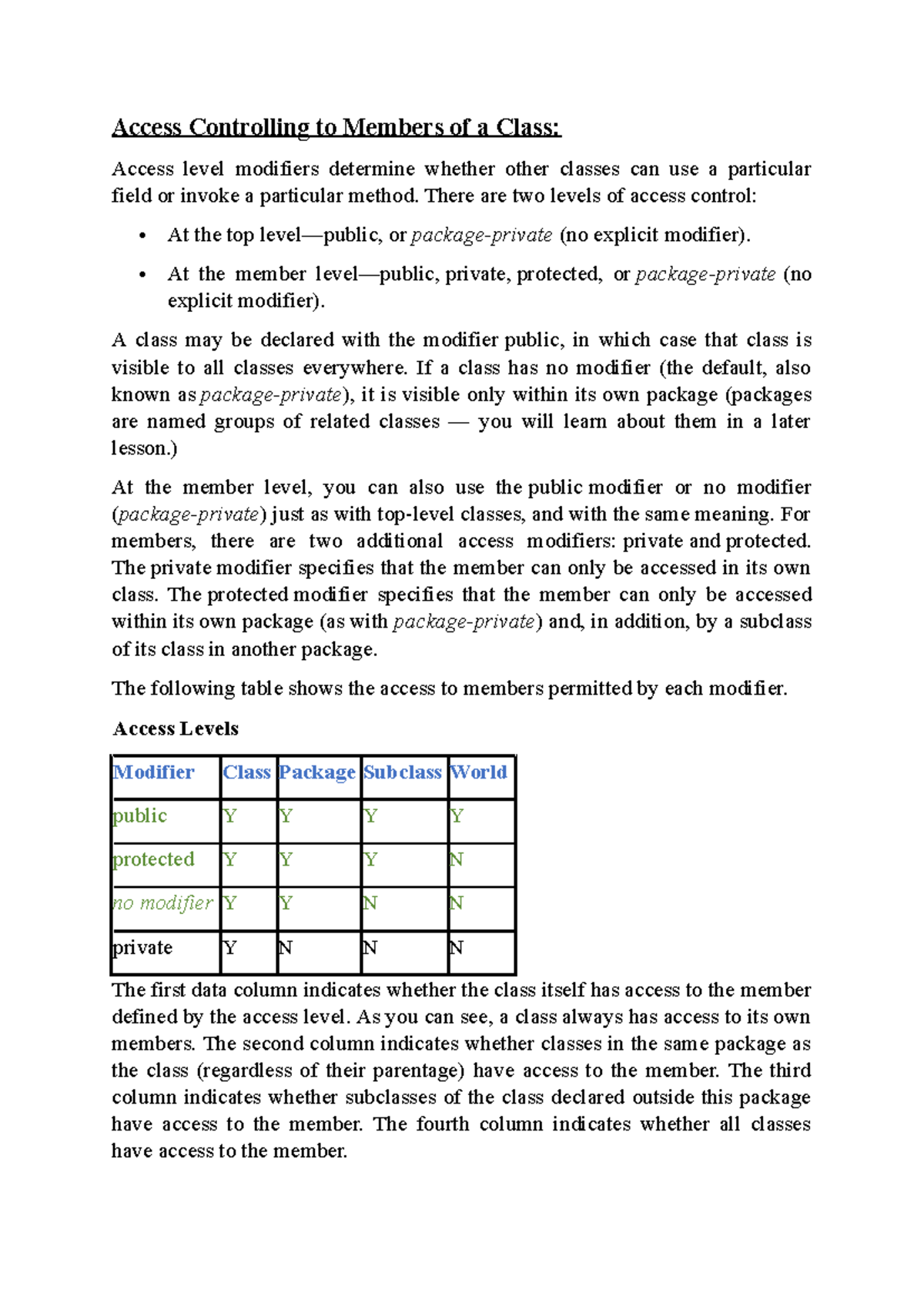 Unit-2 pending notes - Access Controlling to Members of a Class: Access ...