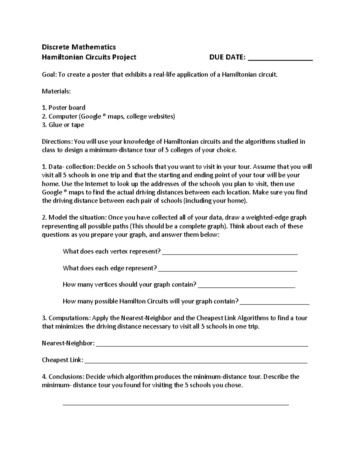 Projecthamilton Circuits College Project(mod) - Discrete Mathematics Hamiltonian Circuits ...