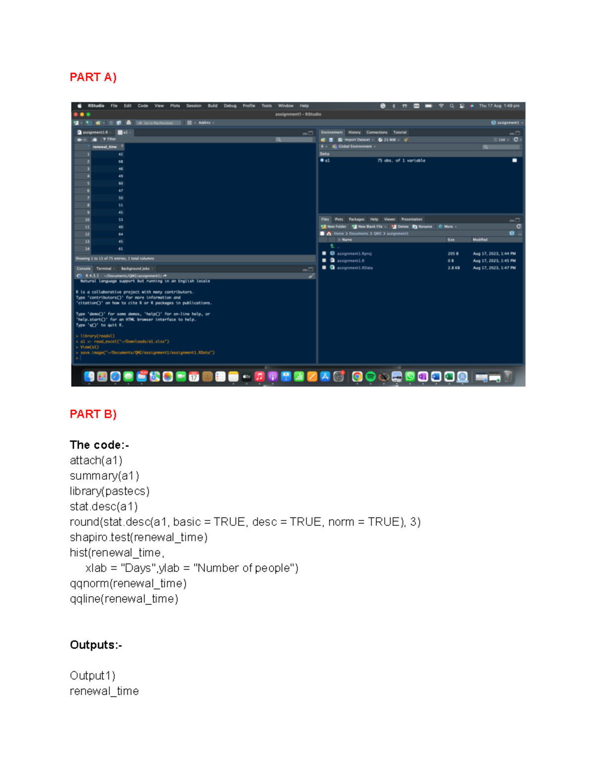 Assignment 1 (a) QM2 - ECON20003 - 3$57 $ 3$57 % 7KH FRGH DWWDFK D ...