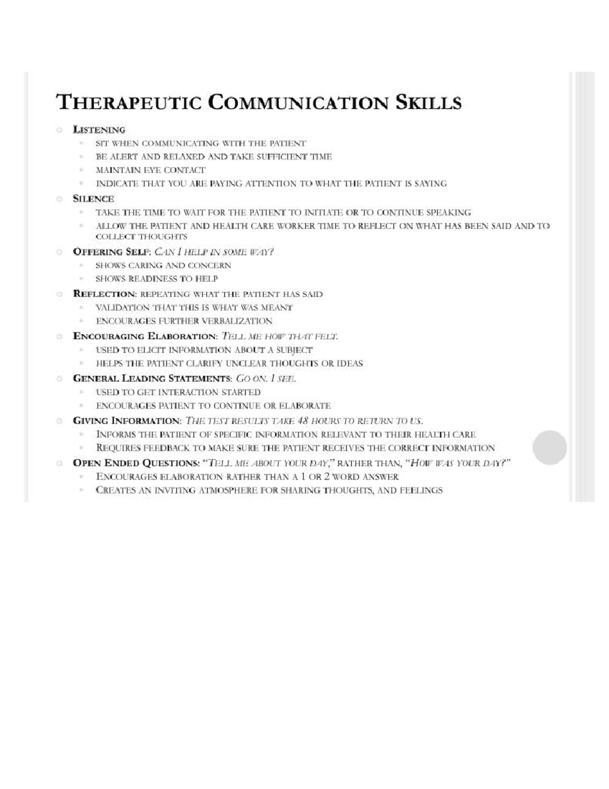 Therapeutic Communication - NUR 112 - Studocu
