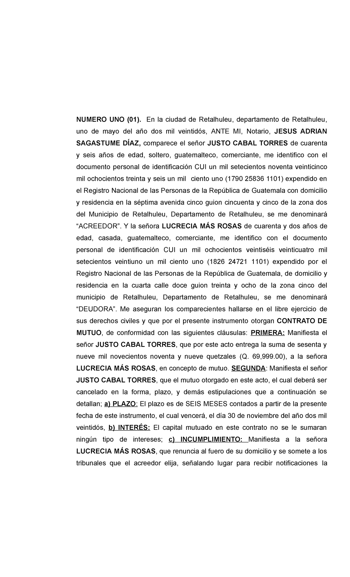Copia Legalizada 2 Numero Uno 01 En La Ciudad De Retalhuleu